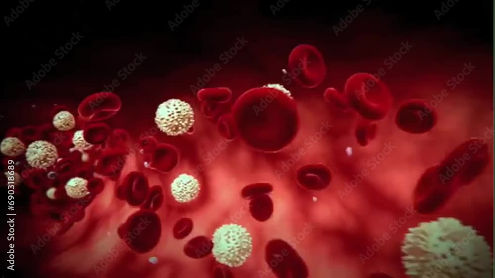Microscopic red blood cells flowing and moving, Animation of red blood ...