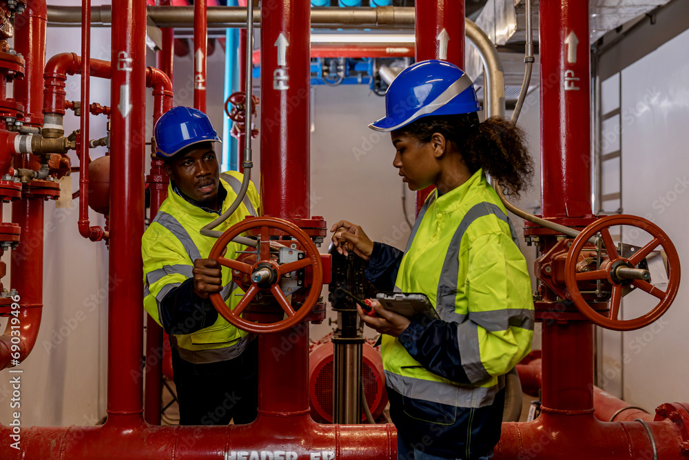 Engineer or technician work checking Fire suppression system and fire ...