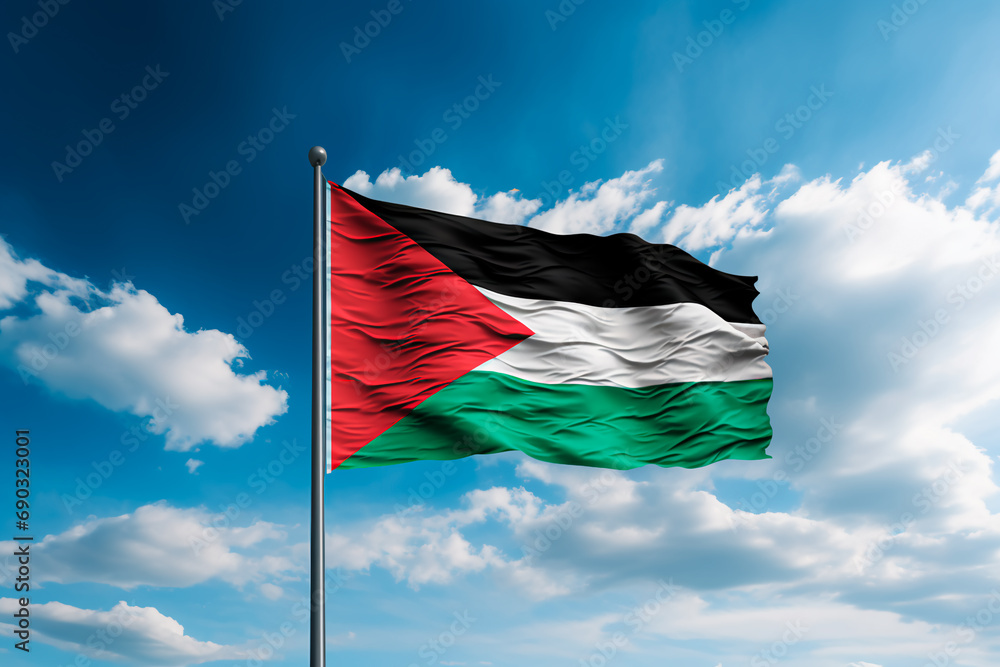 Highly detailed image: Palestine flag against a clear sky background ...