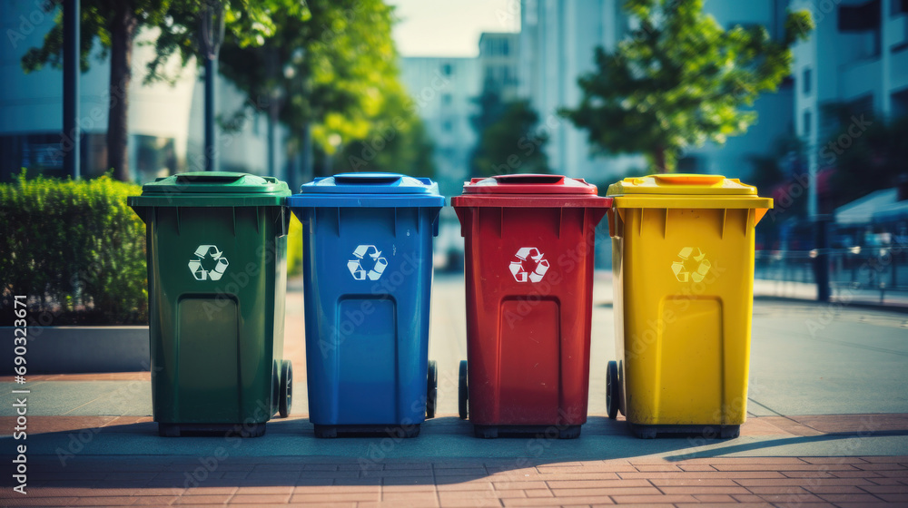 Recycling trash Yellow, green, blue and red where there is a recycling ...