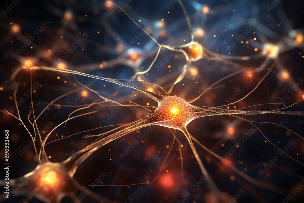 An illustration of neurons in the brain creating new connections and ...