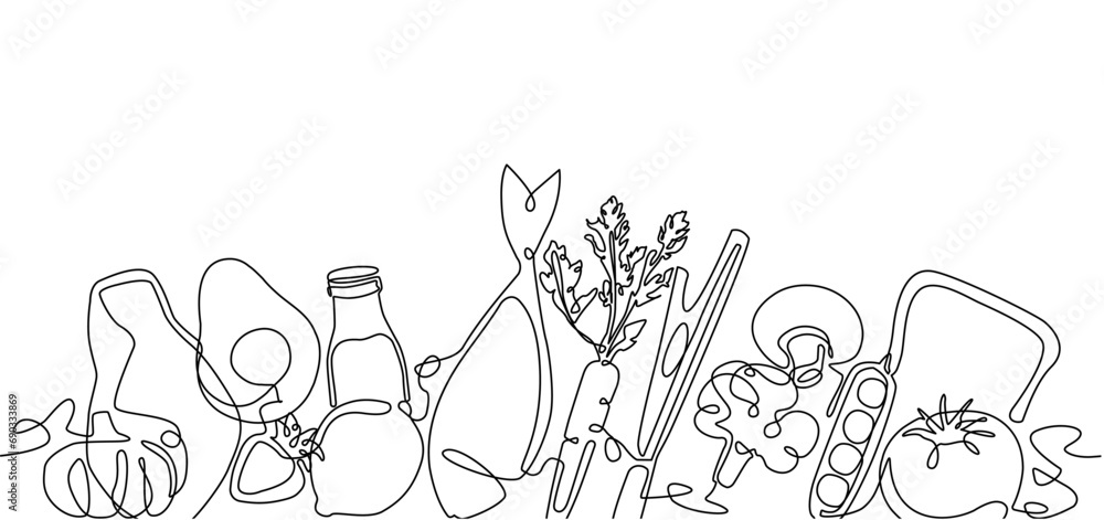 Groceries shopping. illustration with food in continuous line drawing ...