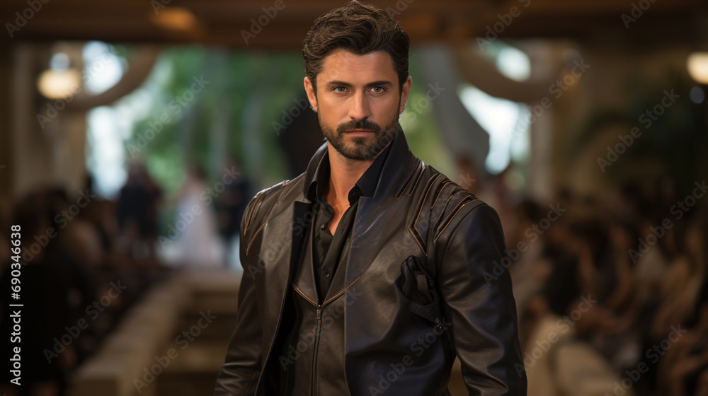 Fashion Runway Model: A man confidently strutting down a fashion runway ...