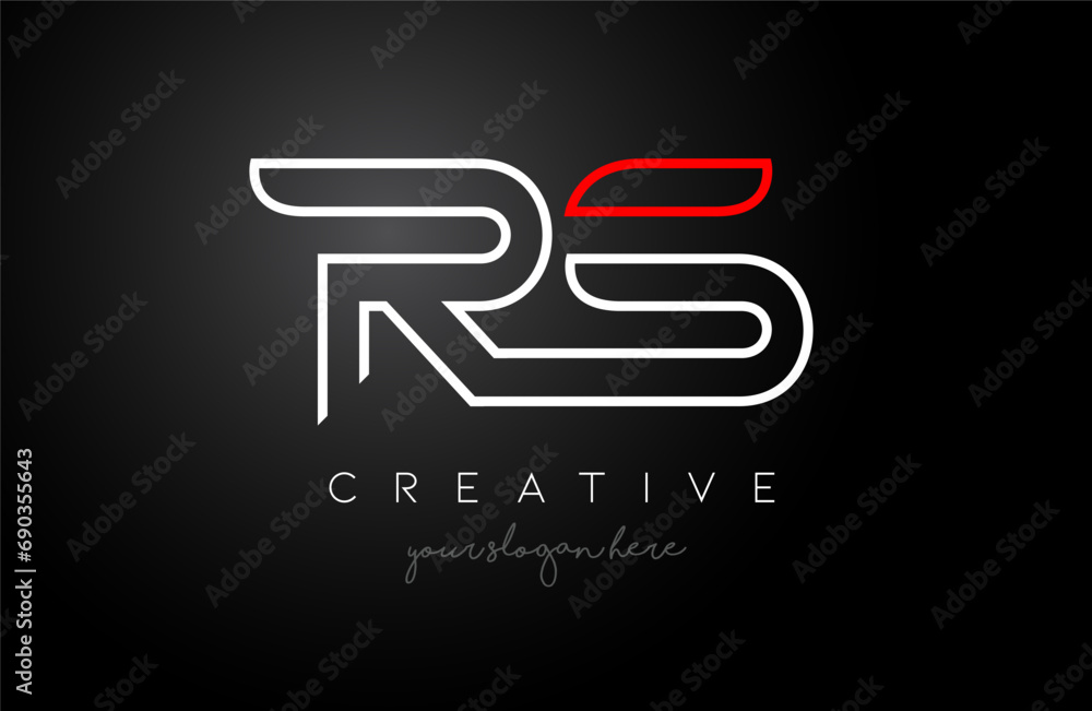 Minimalist RS rs letter logo design made of white monogram lines ...