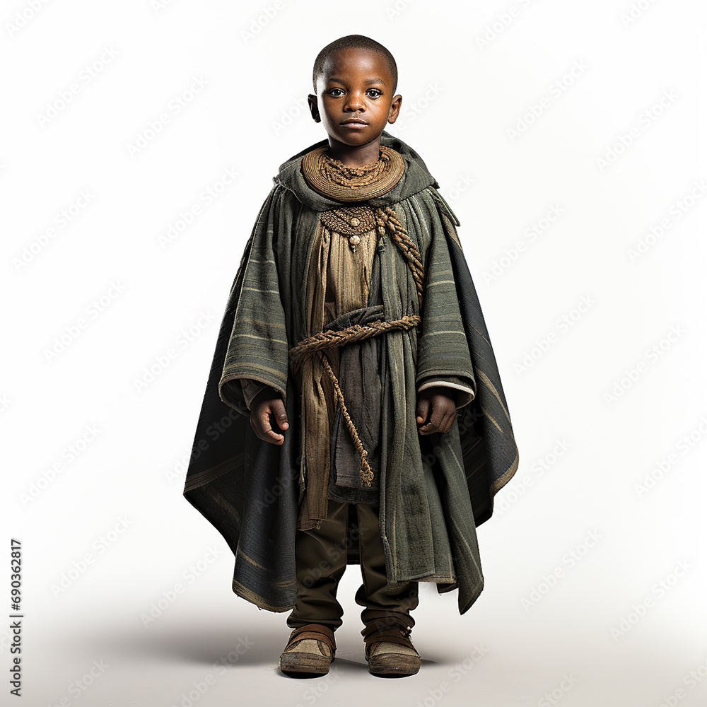 Little African ethnic boy in vintage retro South African national ...