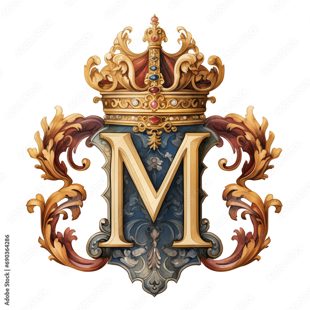 Letter M and Gold Crown - monogram font typeface - isolated ...