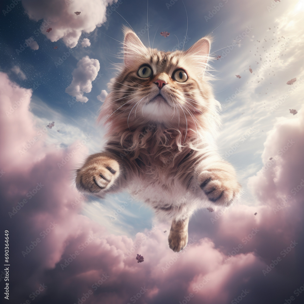 cat in the sky fly Stock Illustration | Adobe Stock