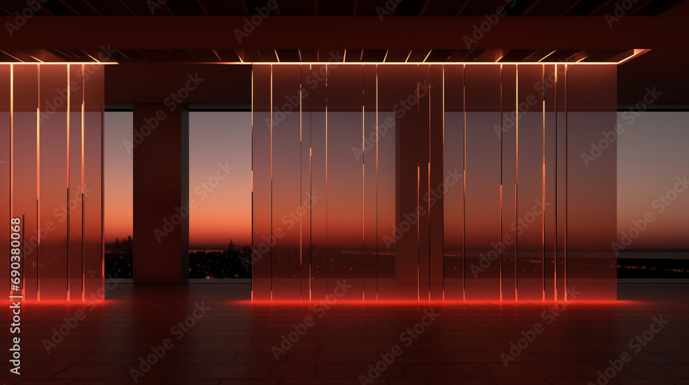 Semi-translucent illuminated room dividers in high rise open-concept ...