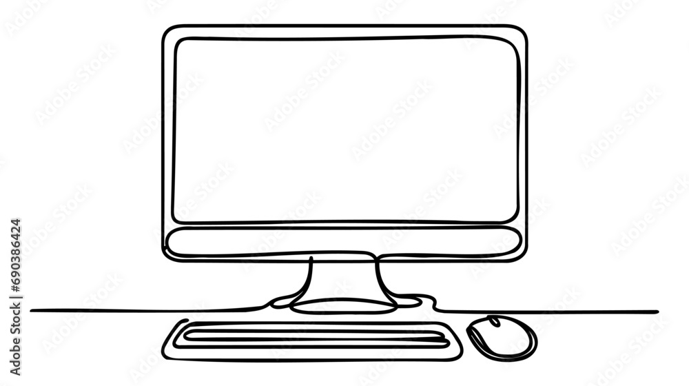 Continuous one line drawing of computer monitor with mouse minimalism ...