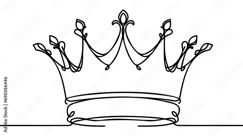 Continuous one line drawing of royal crown. Simple king crown outline ...