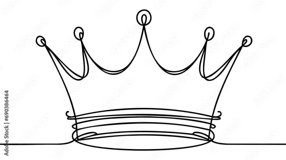 Continuous one line drawing of royal crown. Simple king crown outline ...