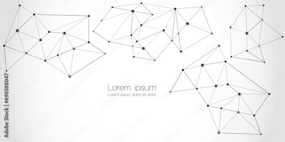 Abstract Technology Network Nodes Digital Connection Background With Polygonal Shapes On White