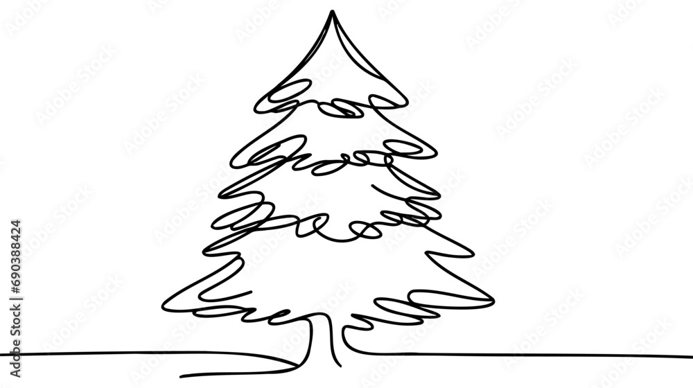 Christmas tree line background. One line drawing background. Continuous ...