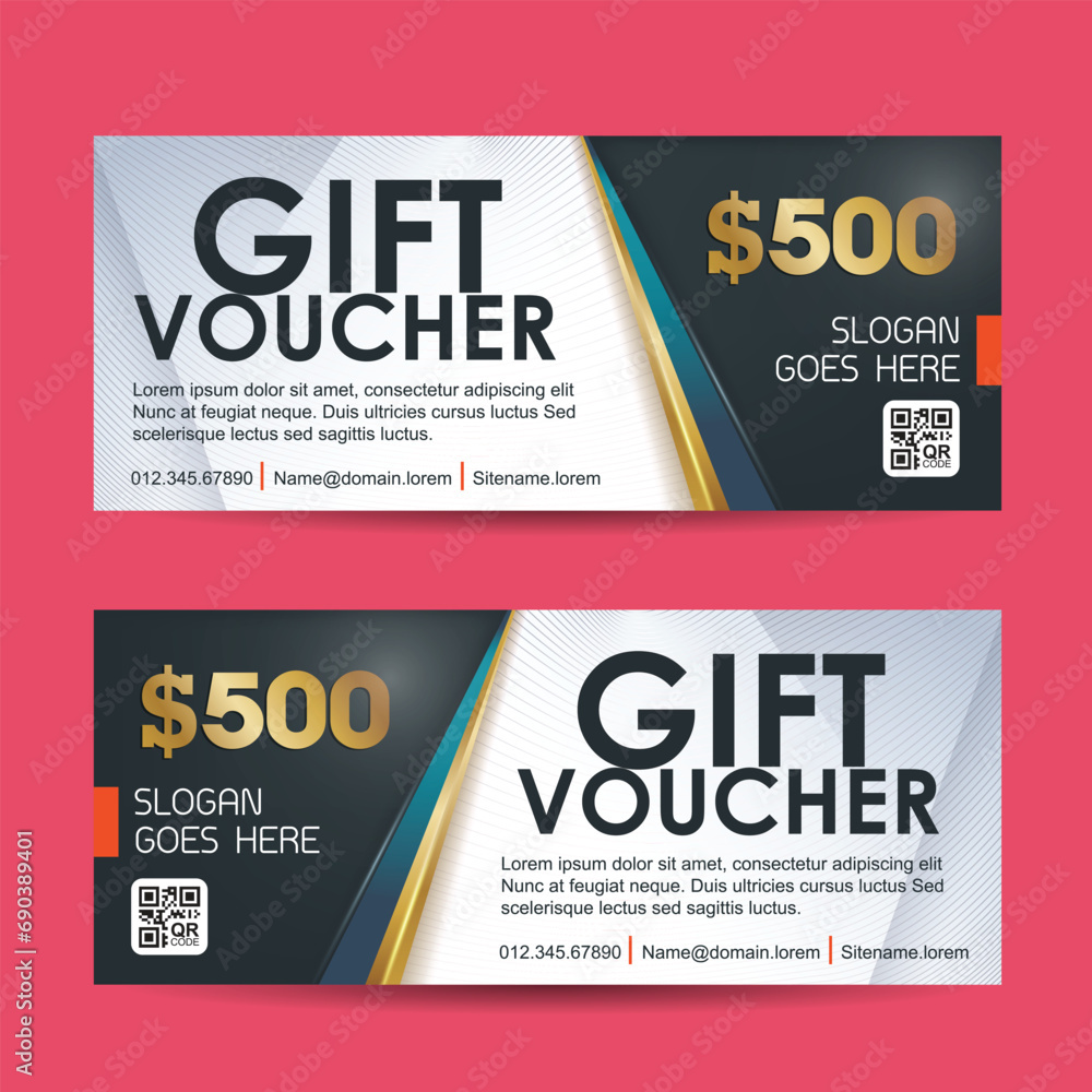 Vetor de Gift voucher card and back card premium coupon. Design usable ...