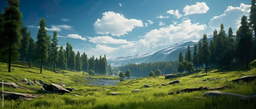 Beautiful scenery of wide open grassland in clear weather with large ...