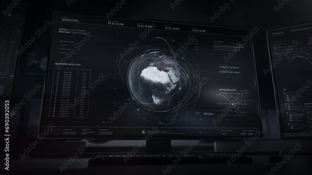 Network analysis process is shown on the modern computer display. Displaying the network ...