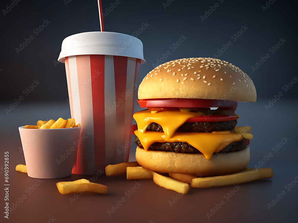 ภาพประกอบสต็อก Fast food 3d realistic render vector icon set. Pizza ...