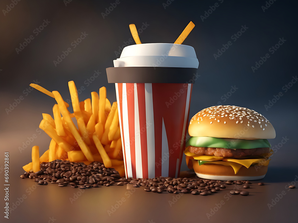 Fast food 3d realistic render vector icon set. Pizza, Tacos, Hamburgers ...