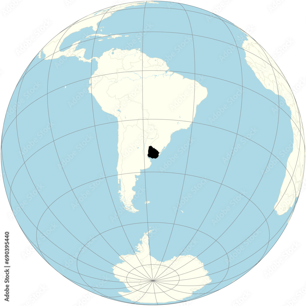 Uruguay is shown in the center of the orthographic projection of the ...