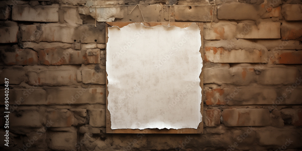 old torn and grunge poster paper sheet announcement sign hanged on ...