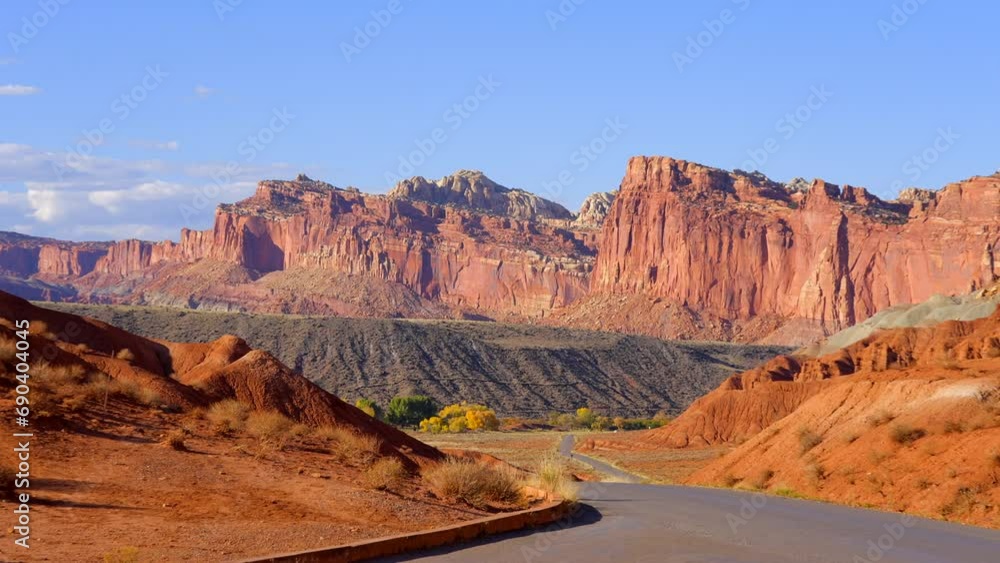 Establishing shot of mountains with red rocks background in Utah State ...