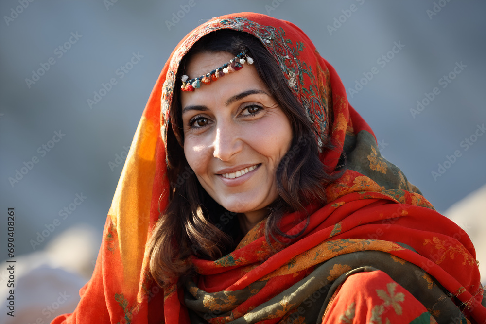 Joyful Pashtun Middle-aged Woman with traditional clothes and a warm ...