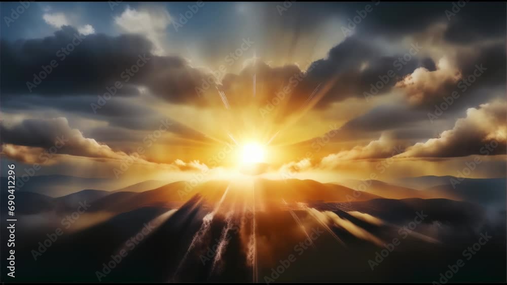 the powerful rays of the sun piercing through thick clouds ...