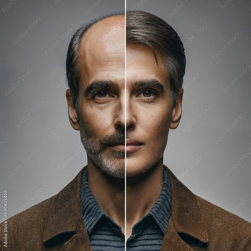 The head of a balding man before and after hair transplant surgery ...