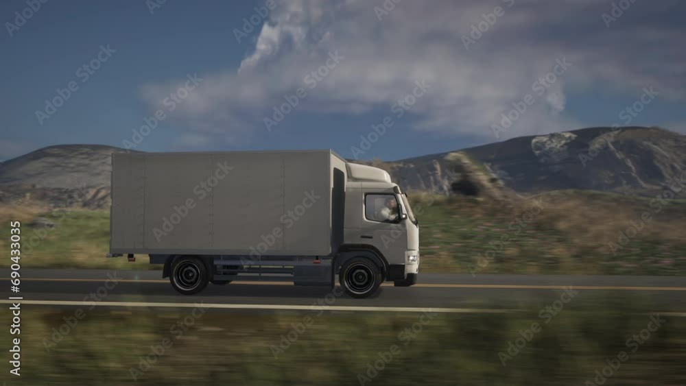 Express Delivery Truck Transporting Goods. Driving Express Delivery ...