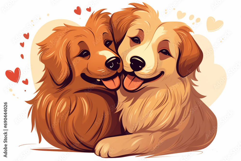 cartoon illustration of a pair of dogs loving each other Stock ...