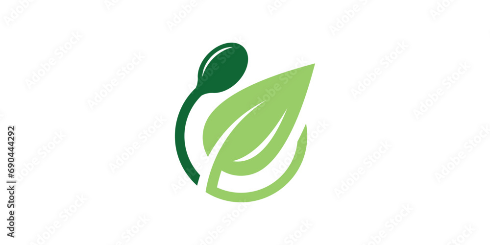 logo combination of spoon shape with leaf illustration, food health ...