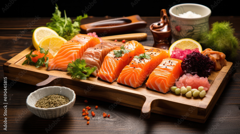 japanese sushi food. Maki ands rolls with tuna, salmon, shrimp, crab ...
