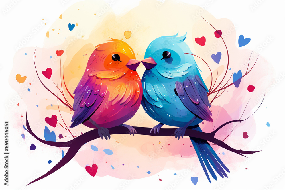 cartoon illustration of a pair of birds loving each other Stock ...
