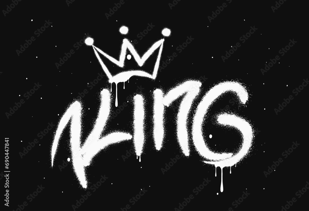 Spray graffiti tagging word KING and stylized crown. Graffiti spray ...