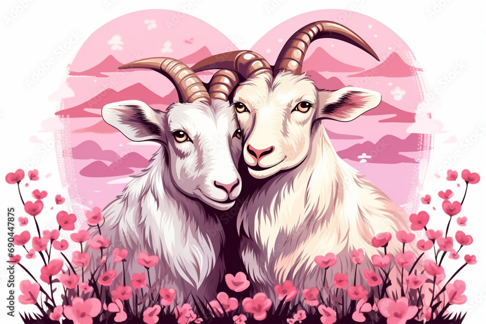 cartoon illustration of a pair of goats loving each other Stock ...