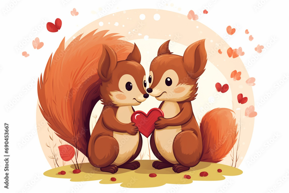 cartoon illustration of a pair of squirrels loving each other Stock ...