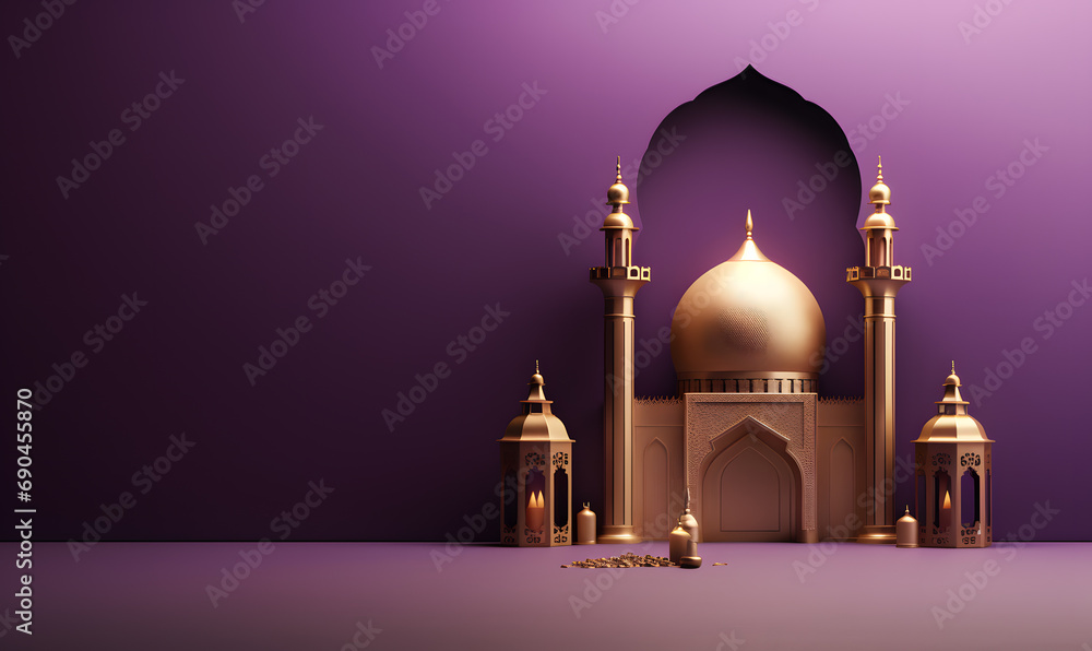 Beautiful Islamic mosque building background in purple shades, Islamic ...