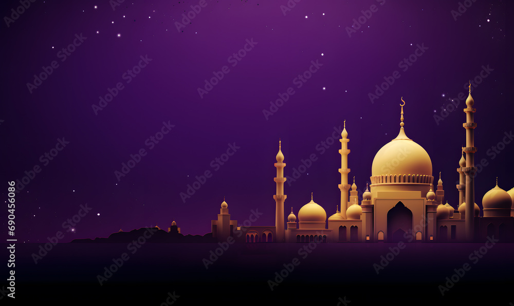Beautiful Islamic mosque building background in purple shades, Islamic ...