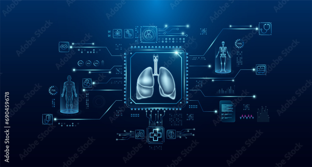 Lung organ human in microchip processor circuit board. HUD interface ...