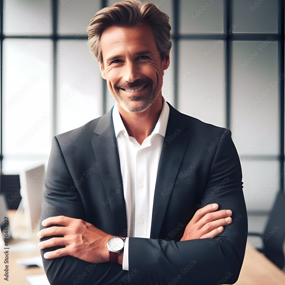 A middle aged businessmen CEO model smiling and crossed arms wear nice ...