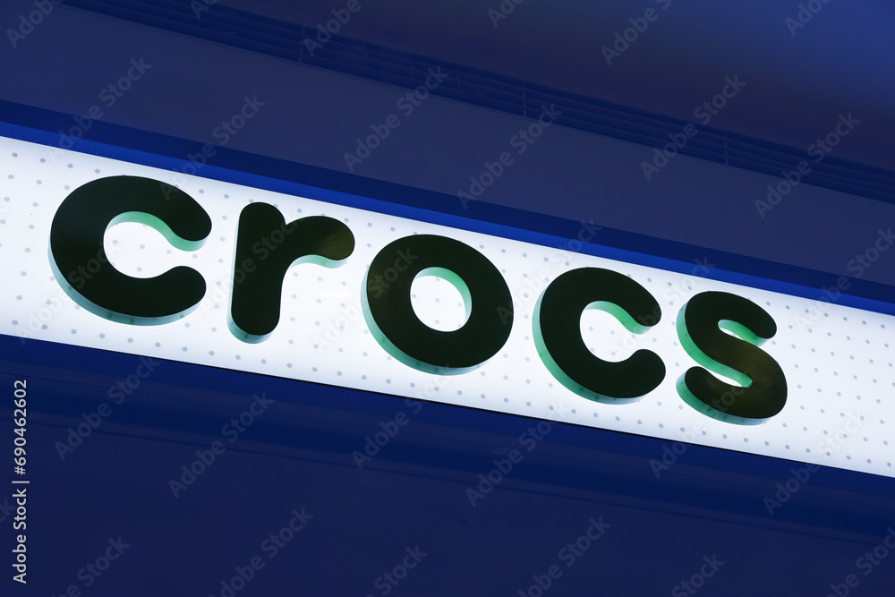Store sign at the entrance to a retail store Crocs Stock Photo | Adobe ...