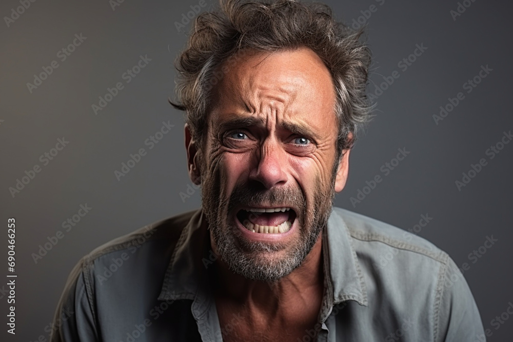 Screaming crying desperate man suffering from headache, migraine ...
