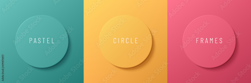 Set of 3d green blue, orange and pink pastel color circle frame design ...