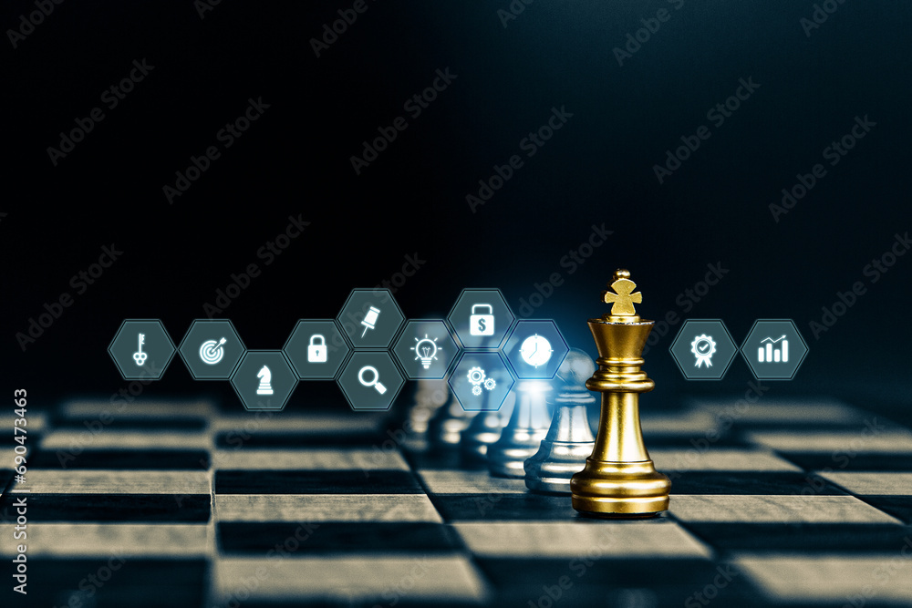 King chess with leadership strategy icons for wining challenge leader ...