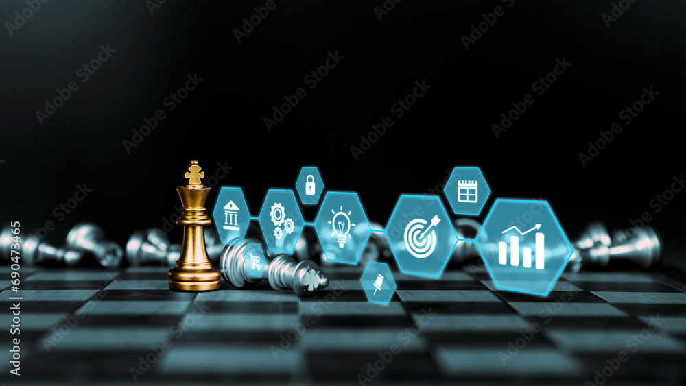 King chess with leadership strategy icons for wining challenge on ...