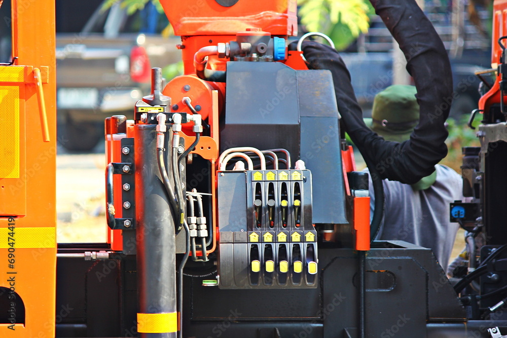 hydraulic crane operating manual control panel box Stock Photo | Adobe ...