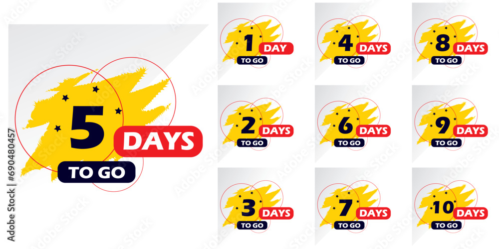Days to go, Countdown of days 1,2,3,4,5,6,7,8,9,10. The days left ...