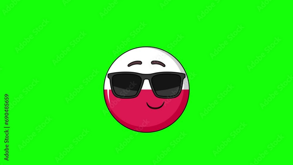 flag of poland emoji cartoon smiling face with sunglasses, emoticon ...