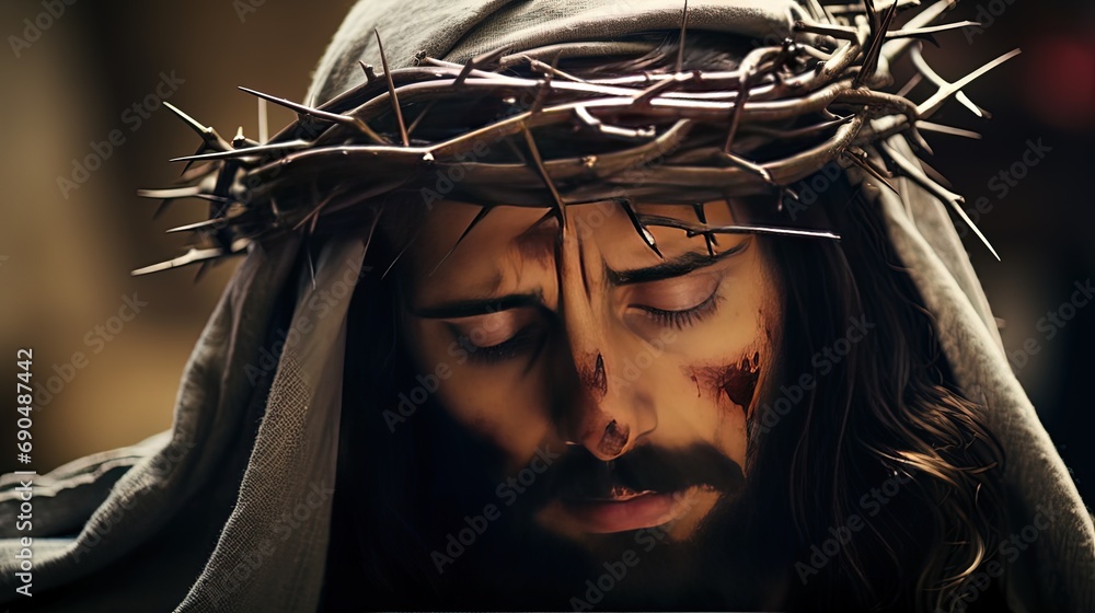 Jesus experiences pain while wearing crown of thorns. Jesus led to ...