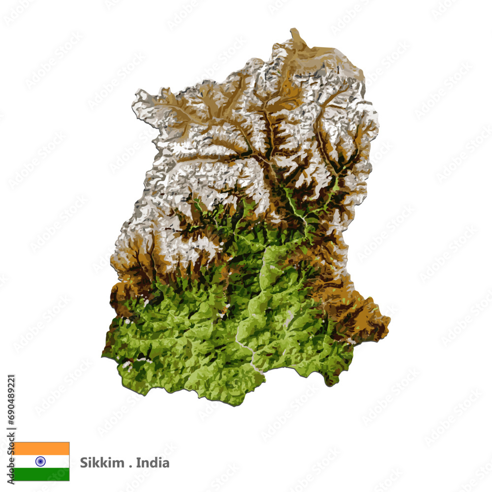 Sikkim, State of India Topographic Map (EPS) Stock Vector | Adobe Stock